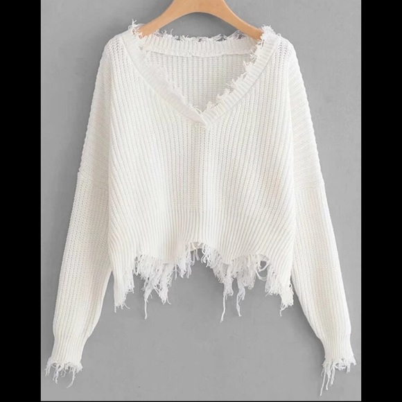 SHEIN | Tops | Shein White Ripped Sweater | Poshmark